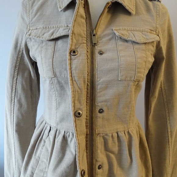 Maison Jules | Jackets & Coats | Maison Jules Cotton Oxford Tan Peplum ...